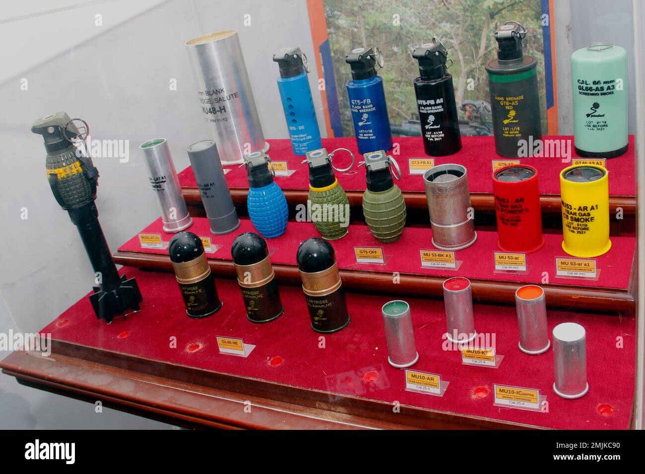 Rows of military grenades and explosives produced by PINDAD Indonesia ...