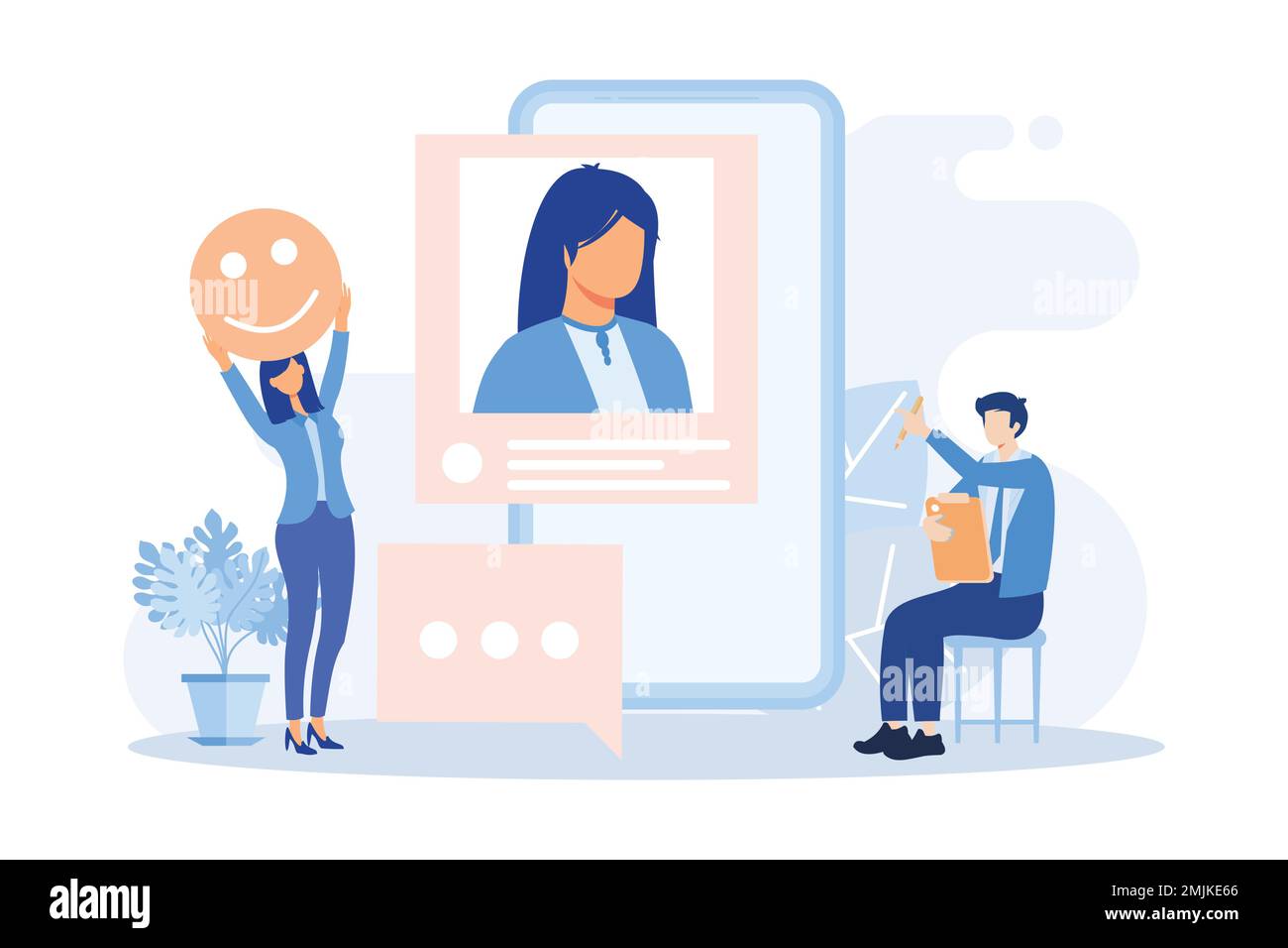 Social media illustration. Characters integrating with social media ...