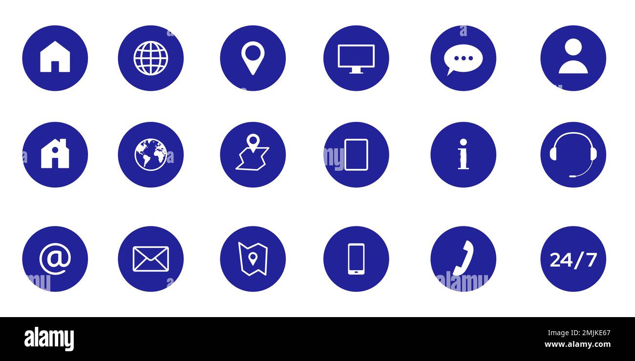 Business Contact us icon set. Flat design button style. Vector ...