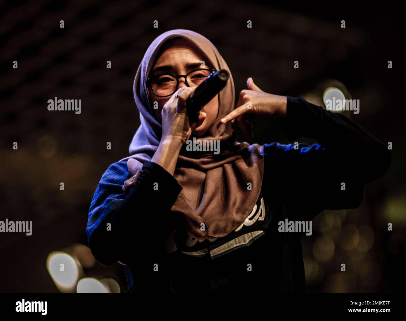 In this June 29, 2019, photo. Malaysian female rapper Bunga performs at ...