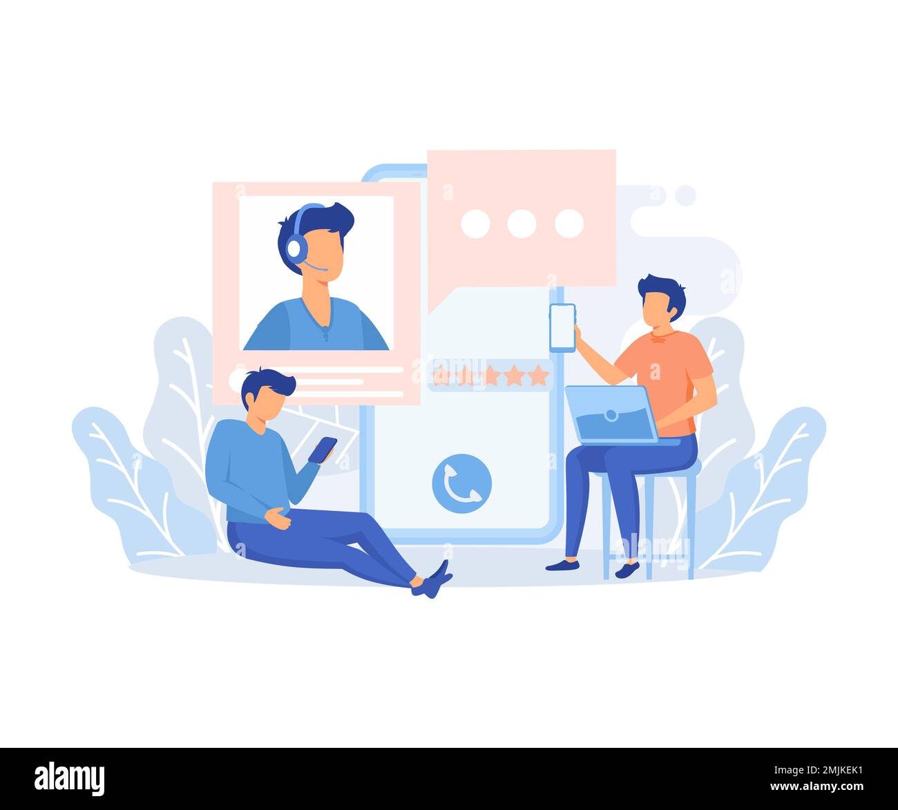 Customer support illustration set. Characters using online helpdesk ...