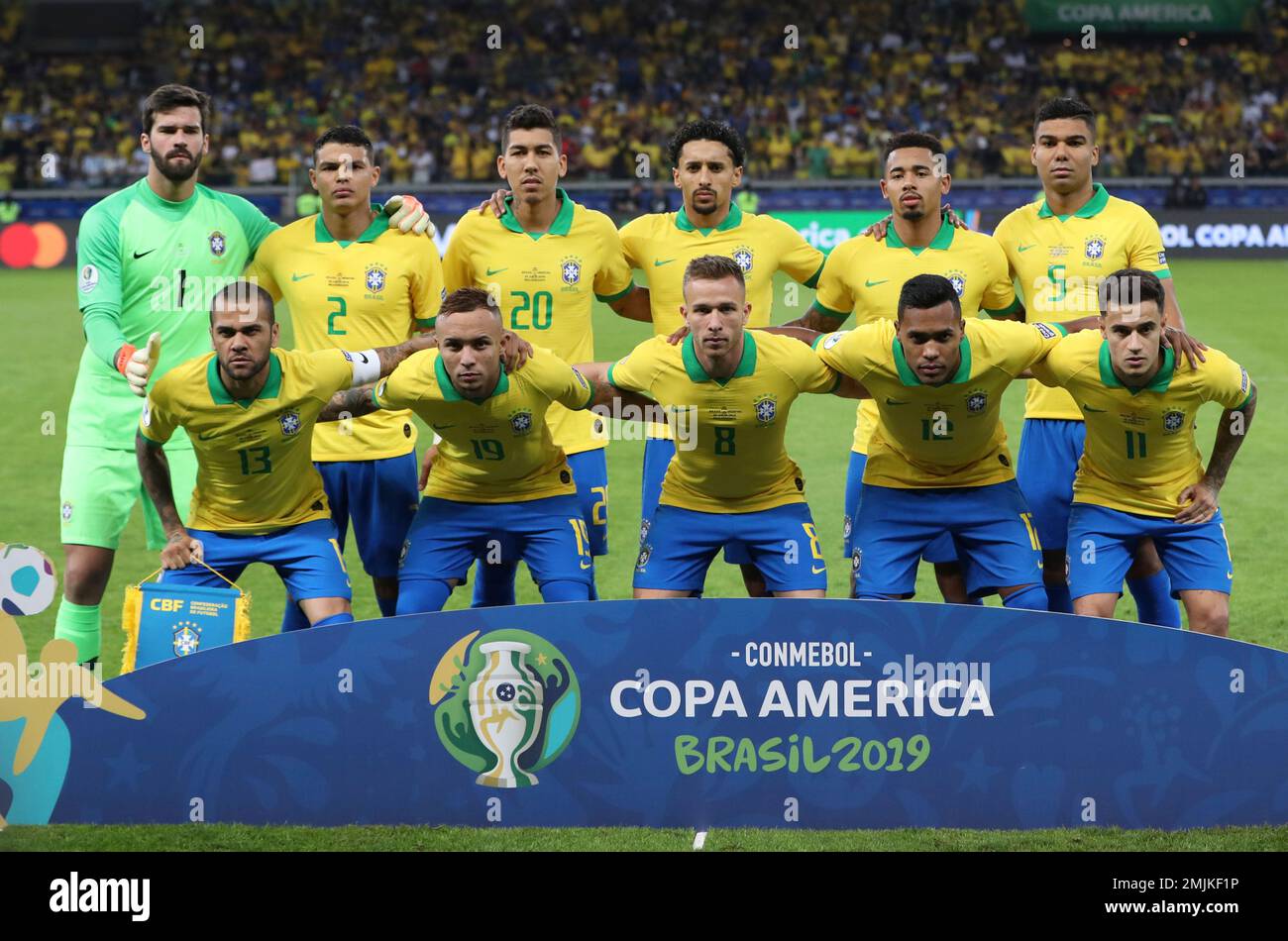 Players of Brazil line up for a team photo before the Copa America ...