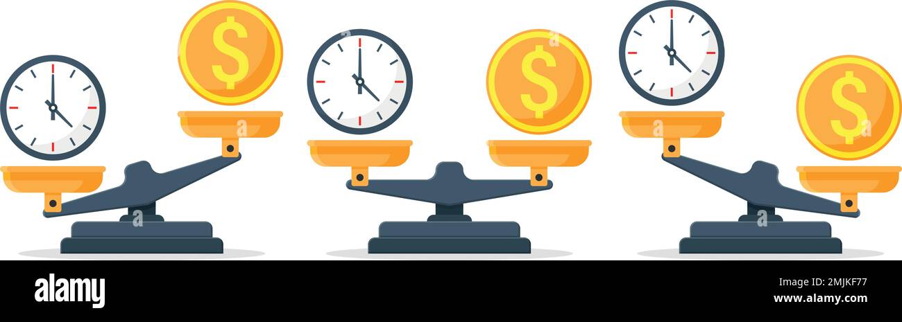 Time vs money on scales in flat style. Weight balance vector ...
