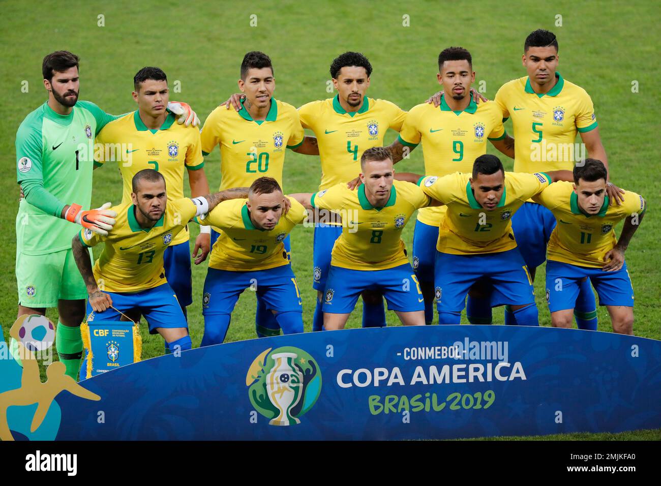 Brazil's team pose for a group photo prior to a Copa America semifinal ...