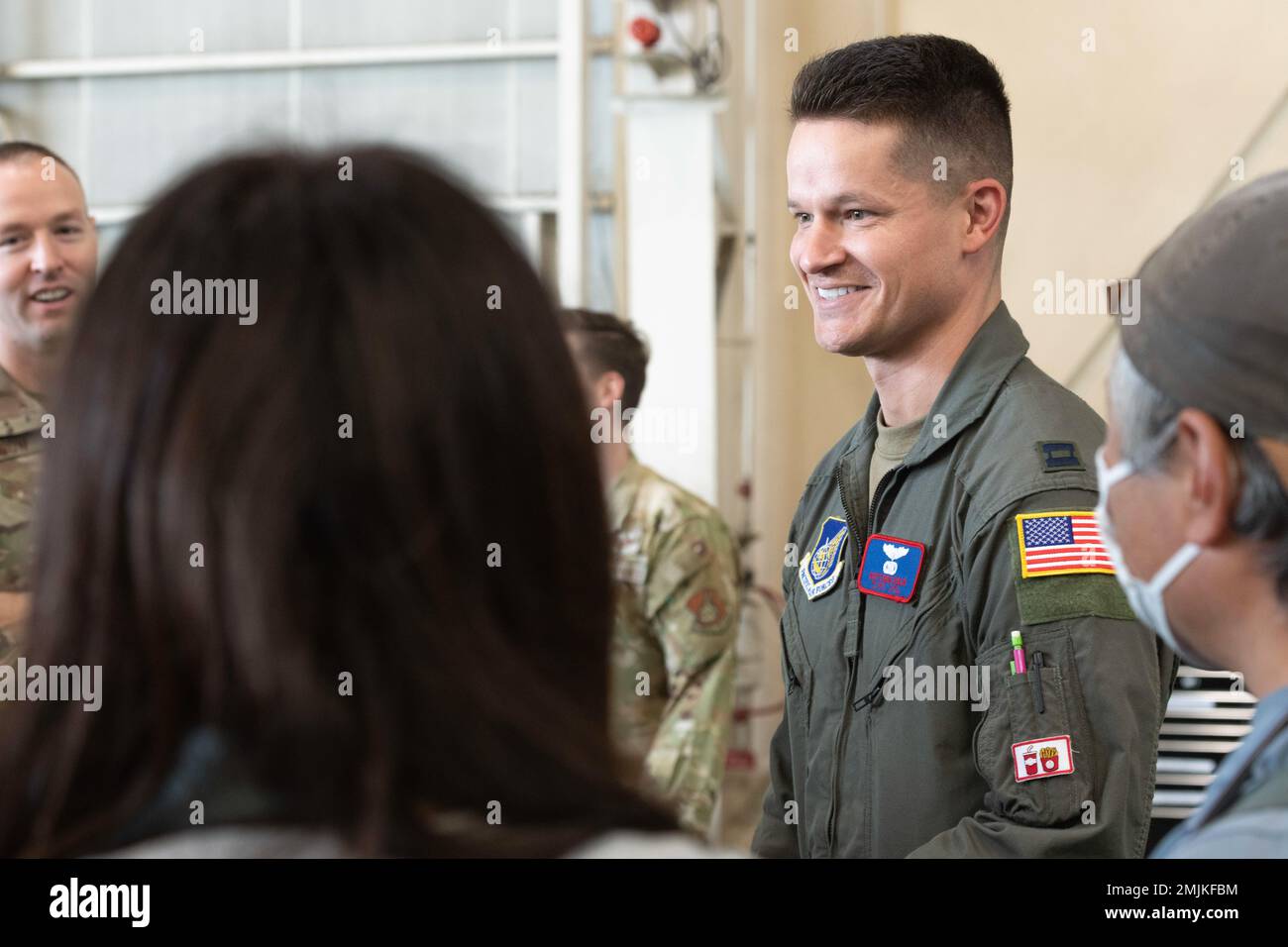 Capt. Matthew Helm, 459th Airlift Squadron UH-1N pilot, speaks with ...
