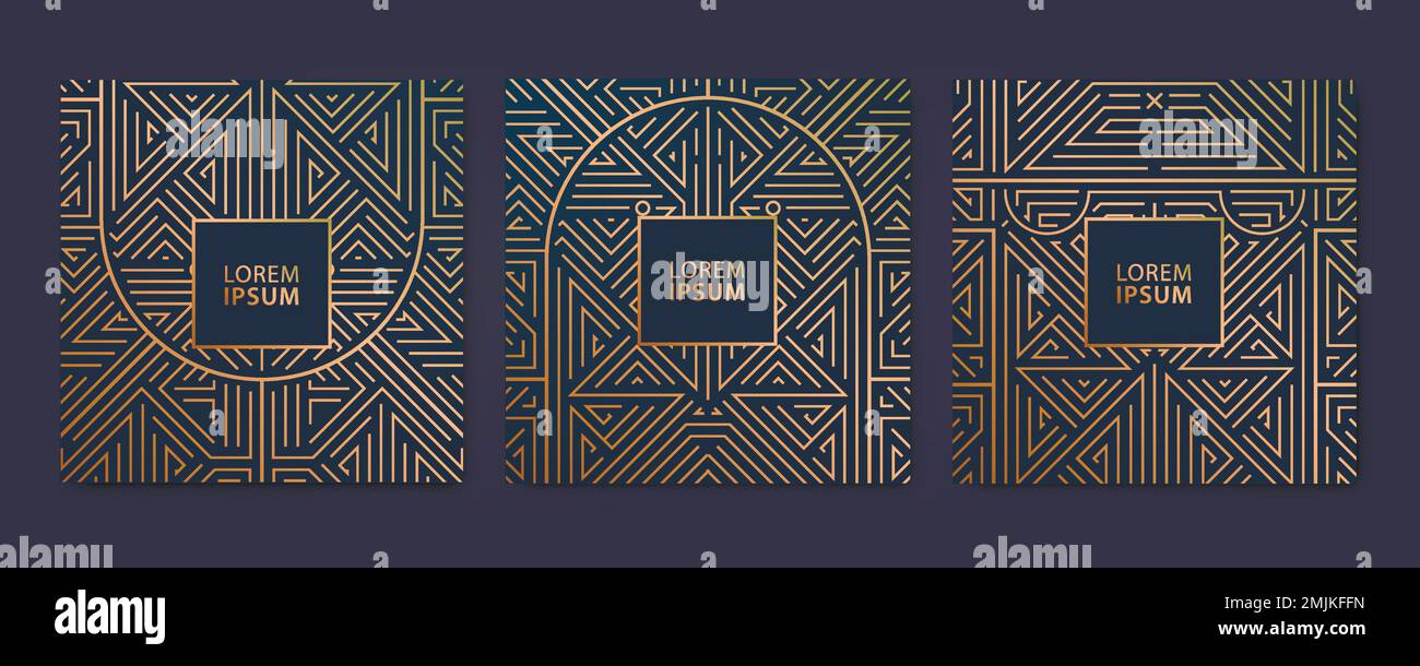 Vector set of luxury cover templates, square line art deco patterns ...