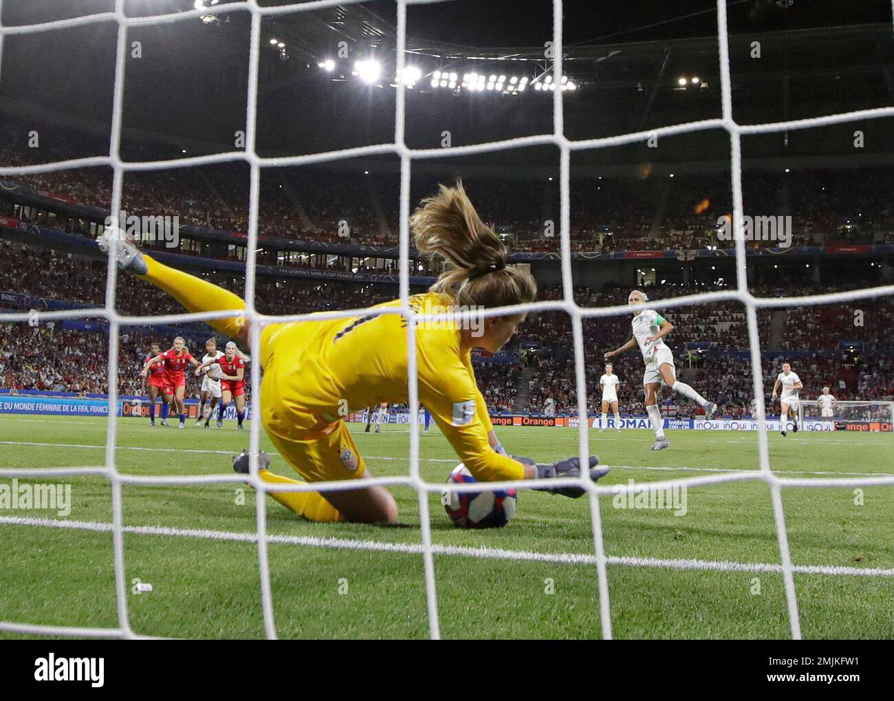 United States goalkeeper Alyssa Naeher saves a penalty shot taken by ...