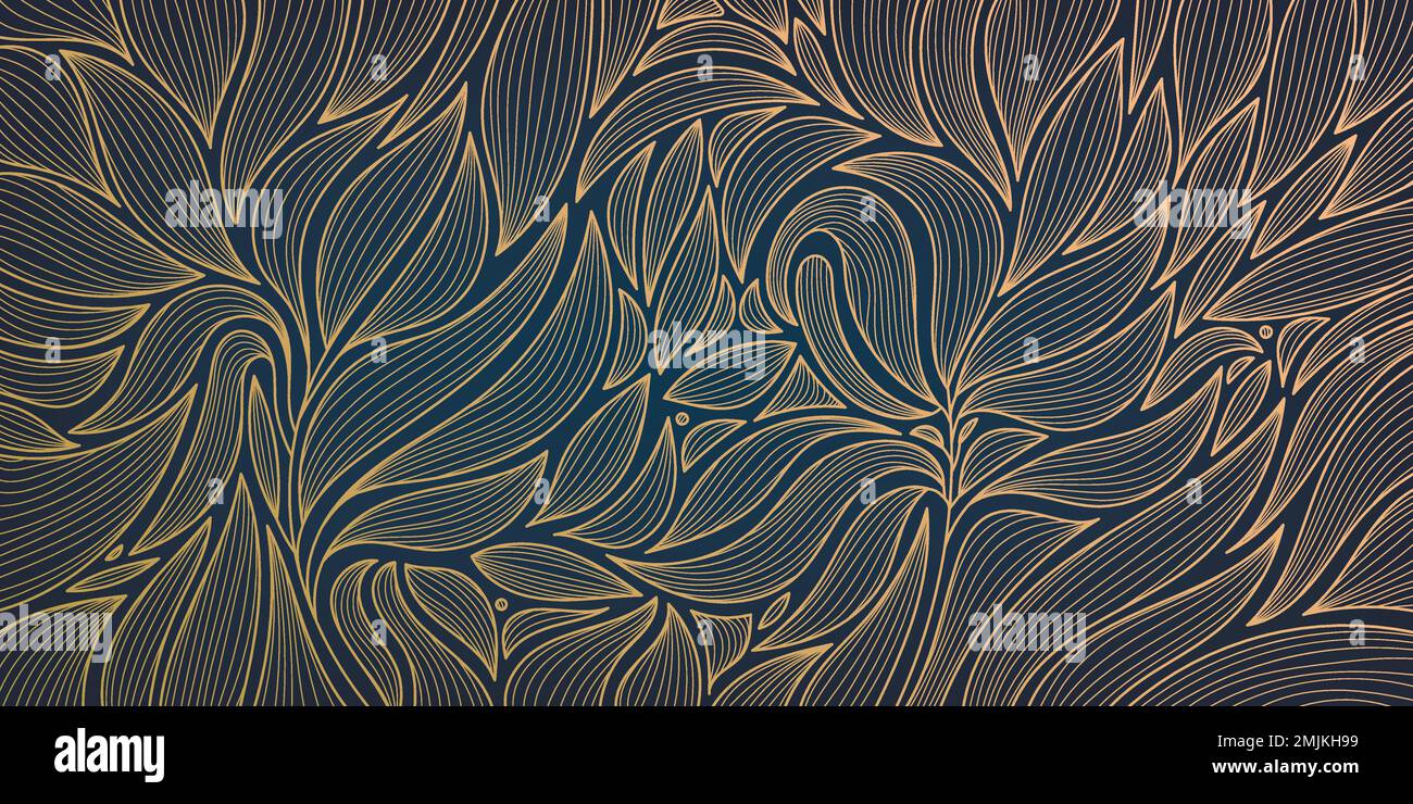 Vector golden leaves botanical modern, art deco wallpaper background ...