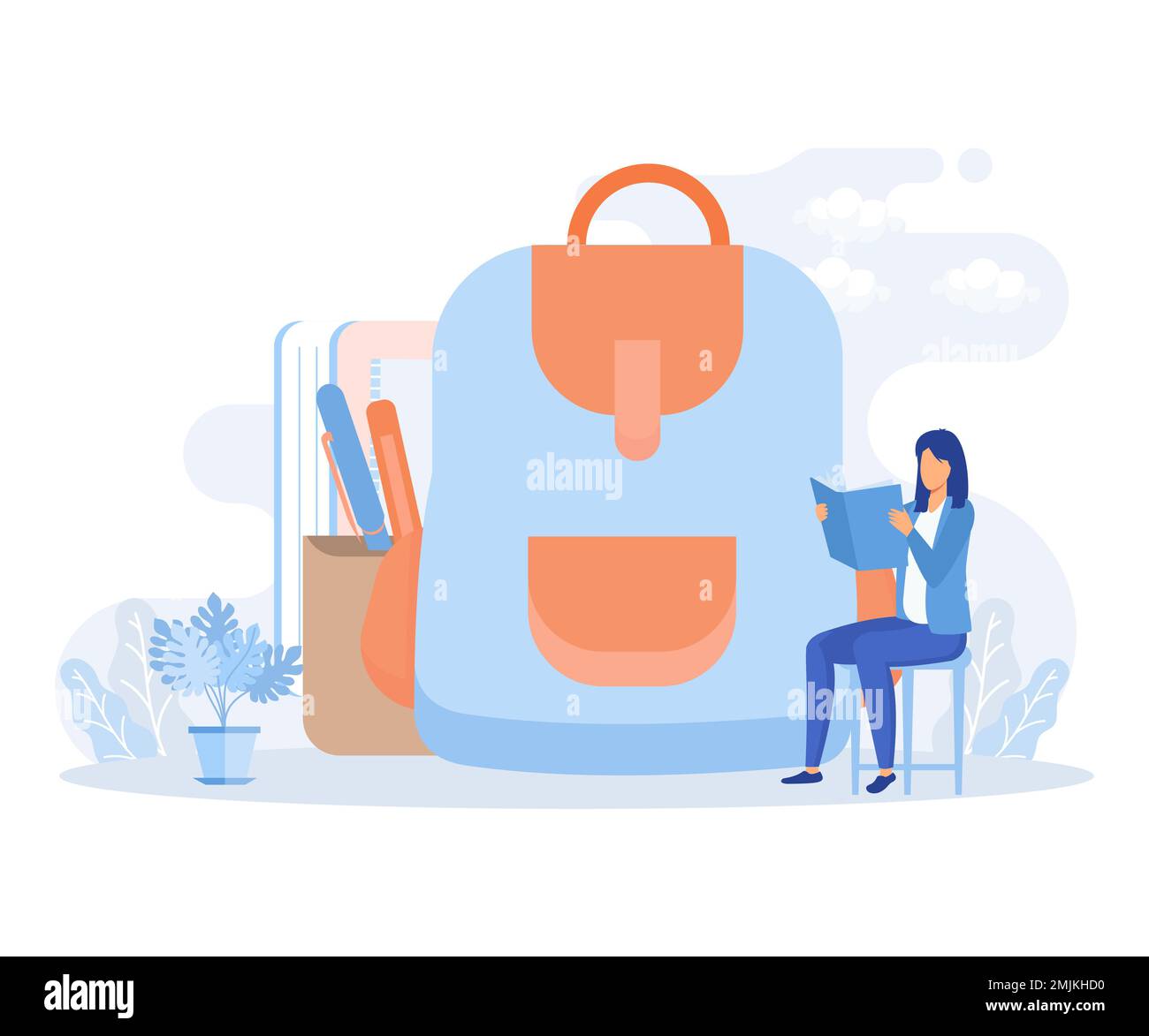 Back to school illustration set. Characters preparing to start a new ...