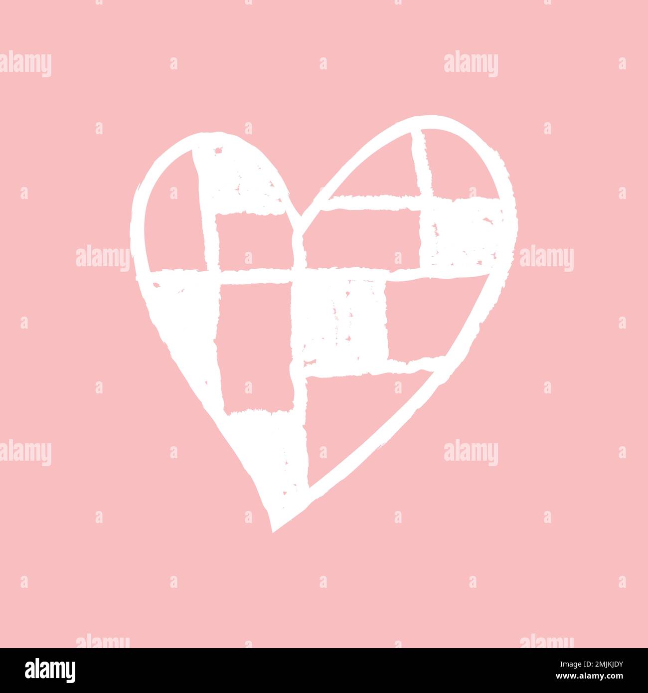 Heart icon checkered, vector pink Valentine’s Day doodle design Stock ...