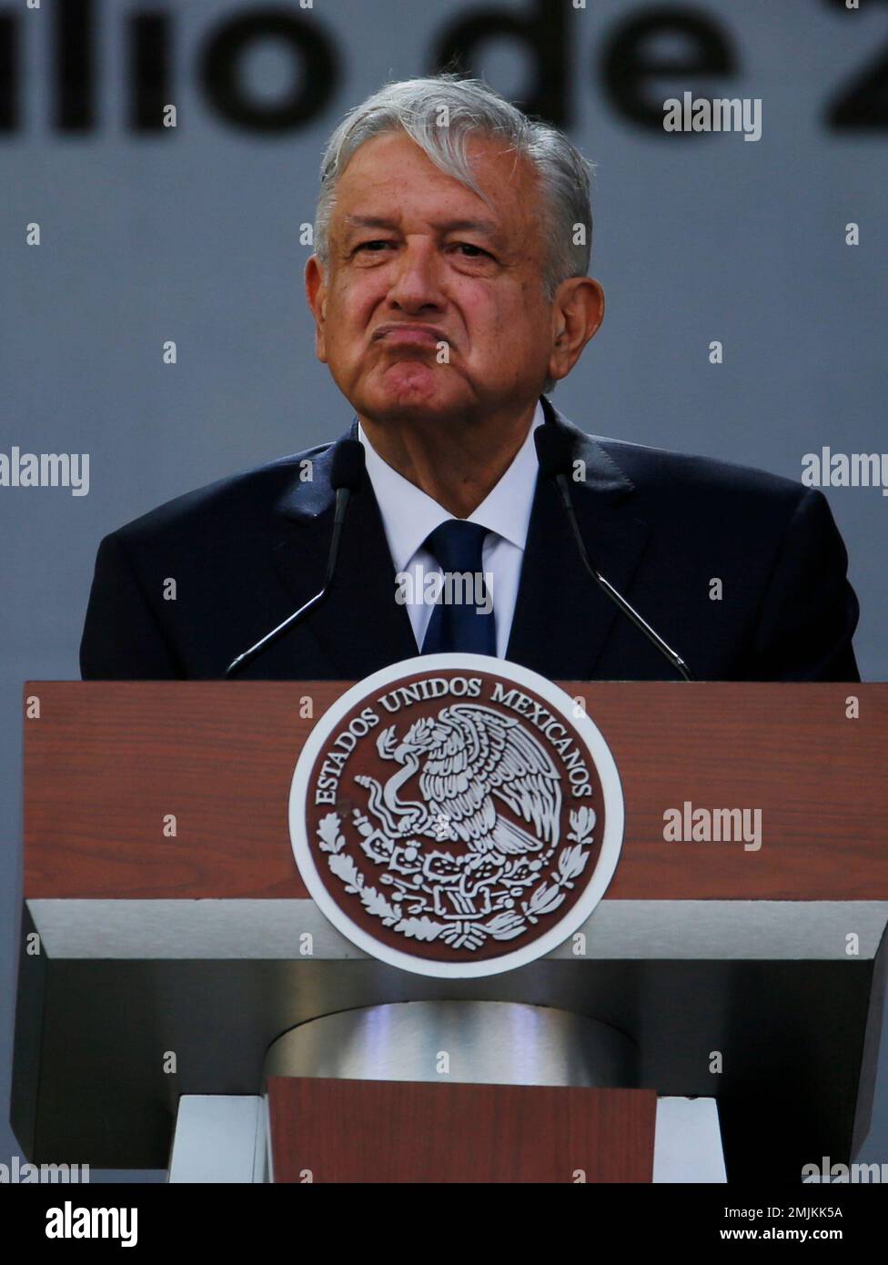 Mexico's President Andres Manuel Lopez Obrador delivers his speech ...