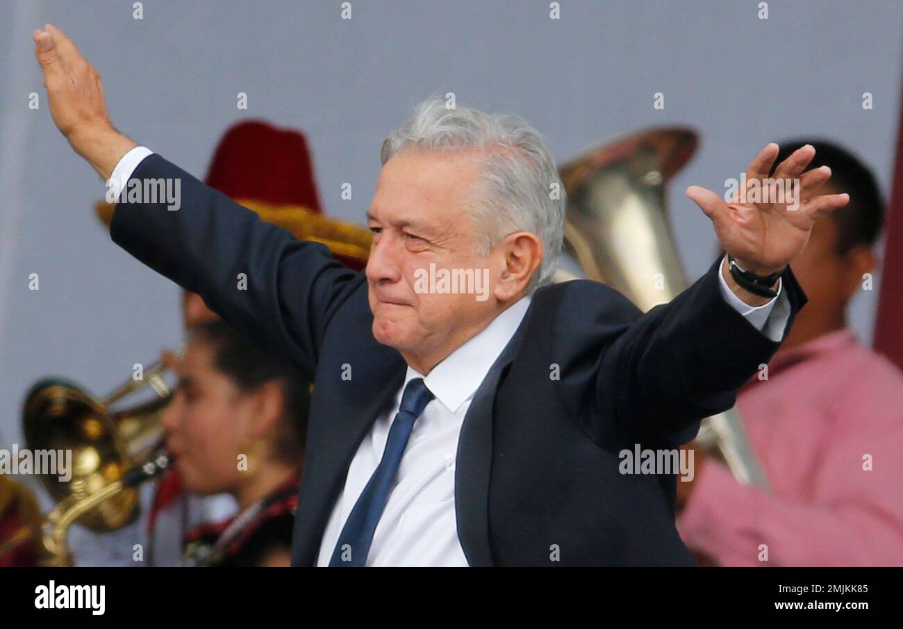 Mexico's President Andres Manuel Lopez Obrador arrives at a rally to ...