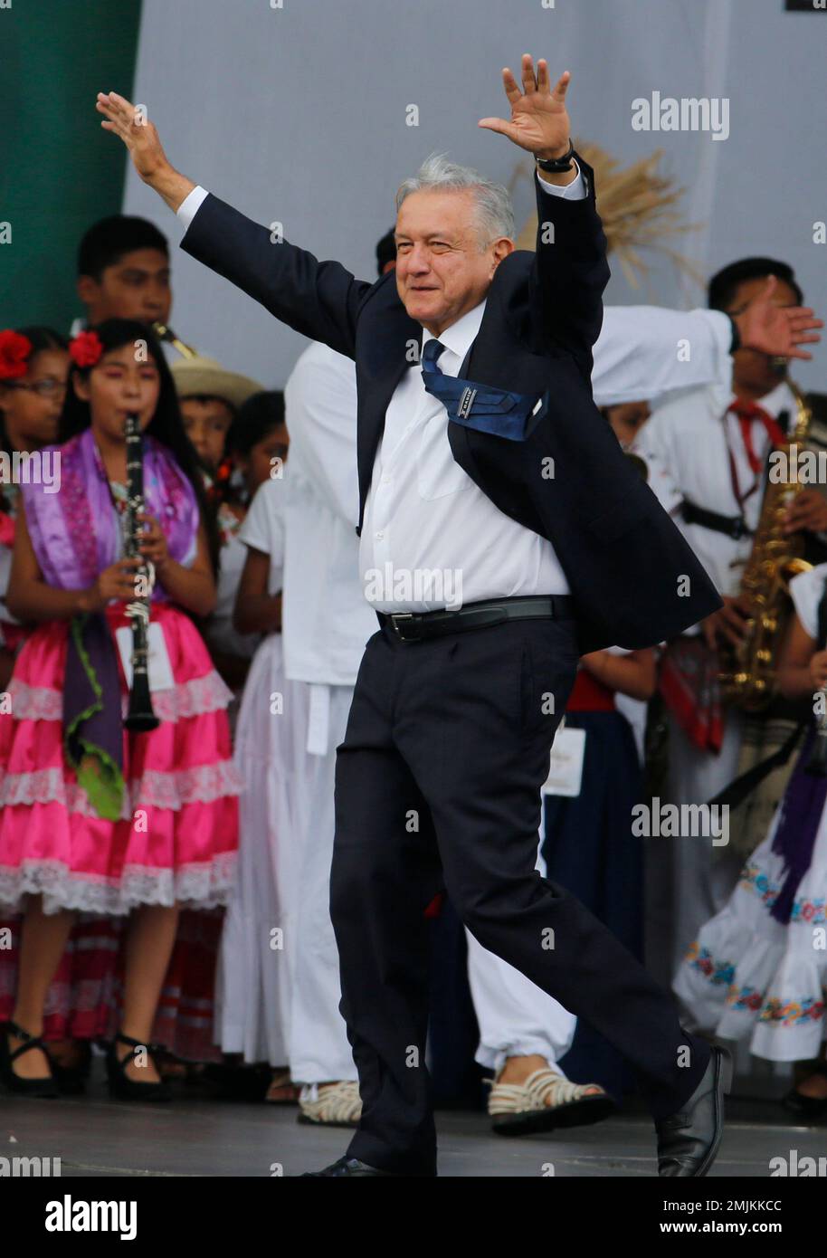 Mexico's President Andres Manuel Lopez Obrador arrives at rally to ...