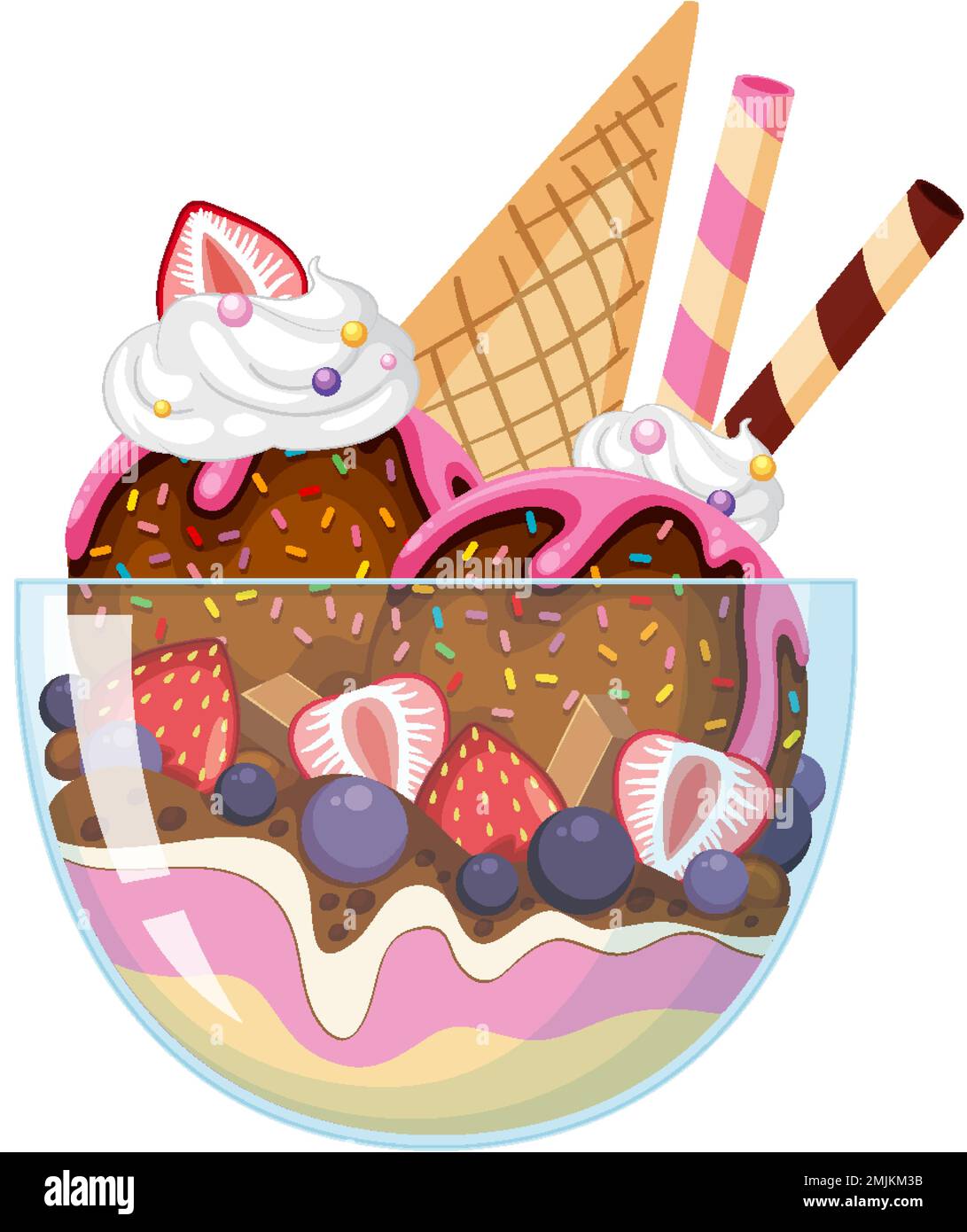 Ice cream sundae served in a glass bowl illustration Stock Vector Image ...