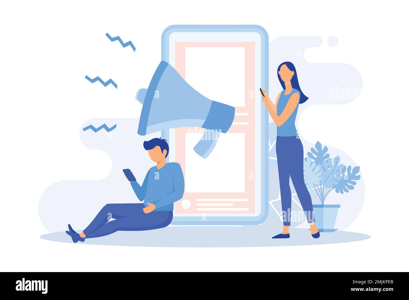 Social media illustration. Characters integrating with social media ...