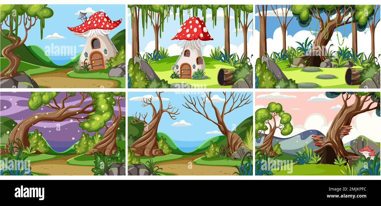 Set of fantasy scene background illustration Stock Vector Image & Art ...