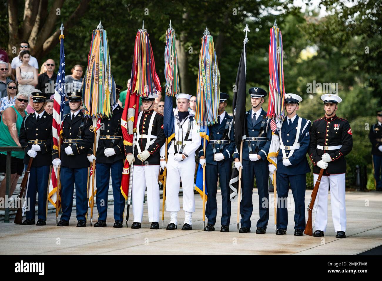 An Armed Forces Color Guard supports an Armed Forces Full Honors Wreath ...