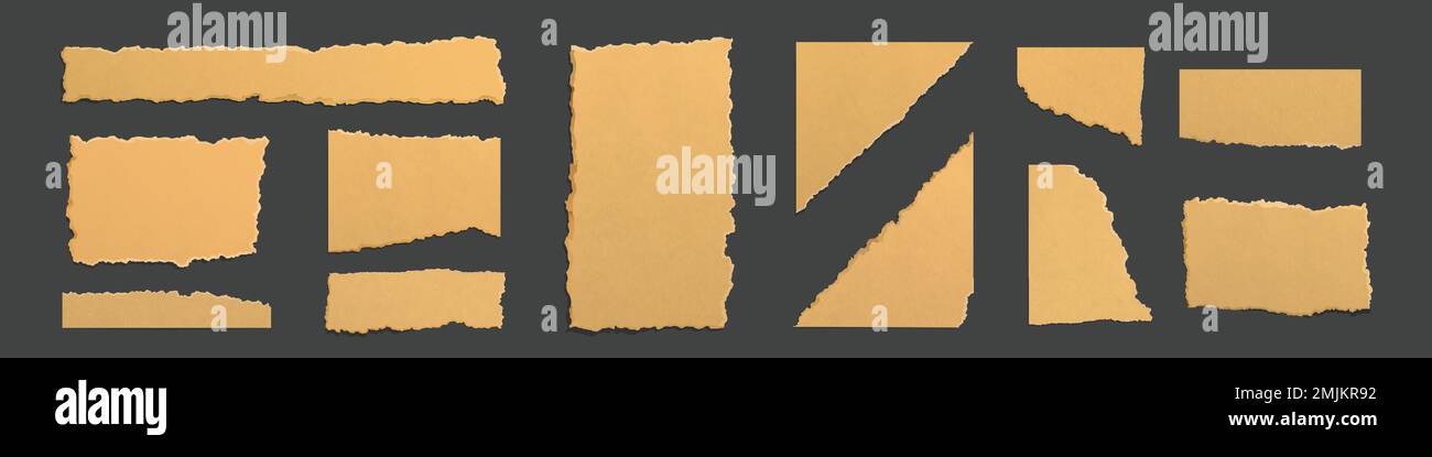 Set of ripped paper or cardboard pieces isolated on black background ...