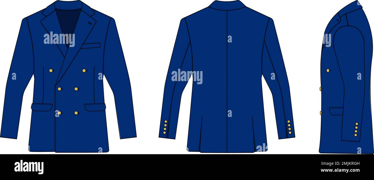 Double breasted suit jacket vector template illustration ( with side view) | blue Stock Vector ...