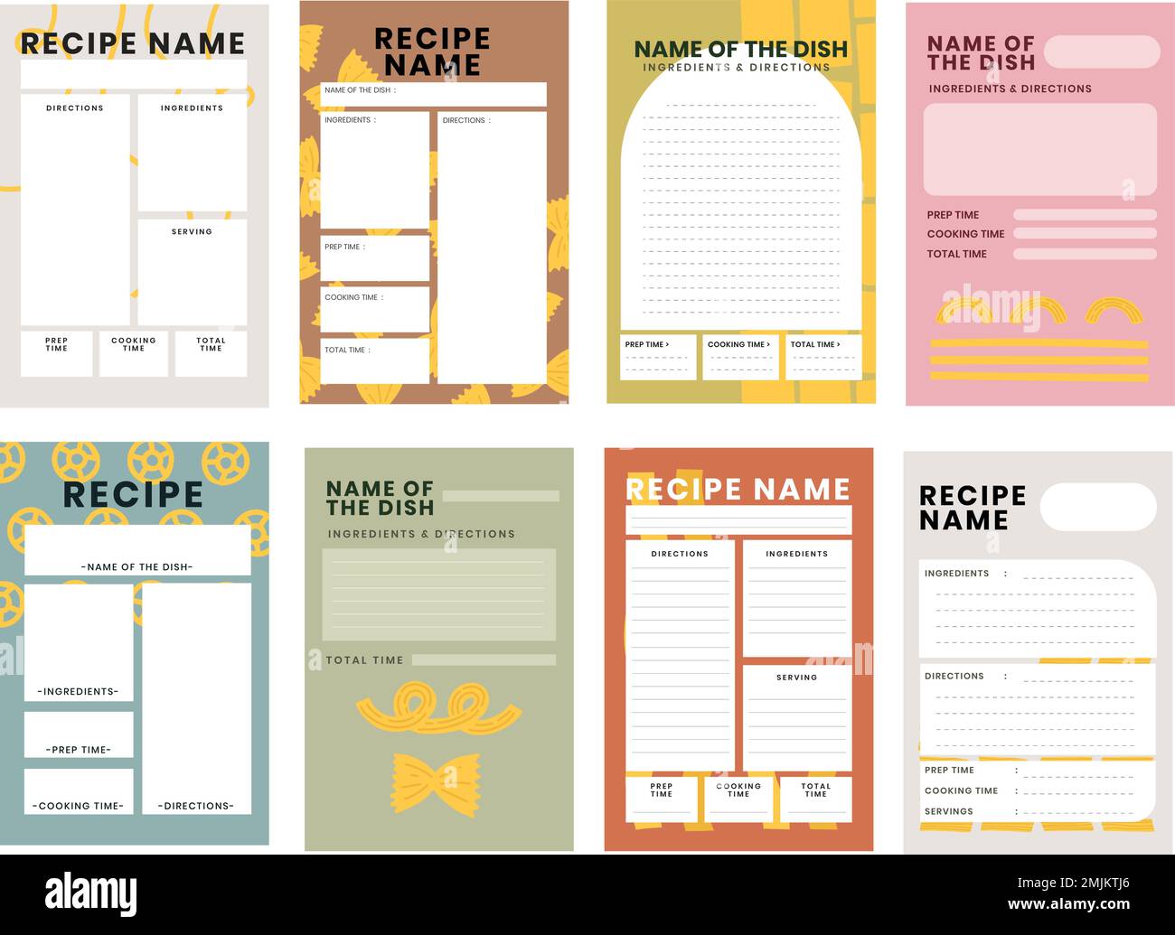 Doodle food recipe template vector in pasta food pattern collection ...