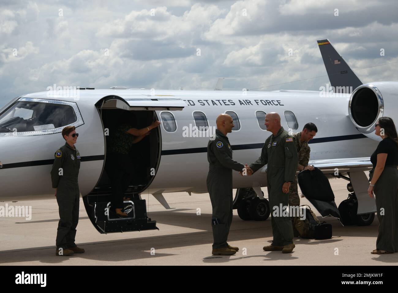 U.S. Air Force Lt. Gen. Brian Robinson, commander of Air Education and Training Command, shakes ...