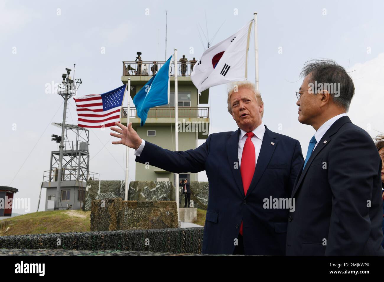 President Donald Trump talks with South Korean President Moon Jae-in ...