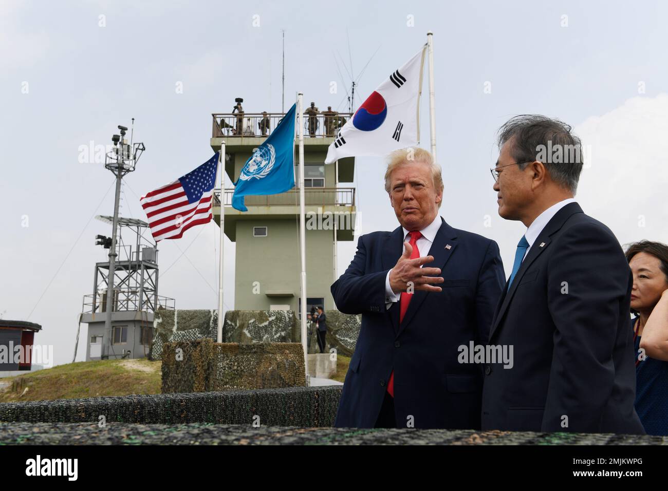President Donald Trump talks with South Korean President Moon Jae-in ...