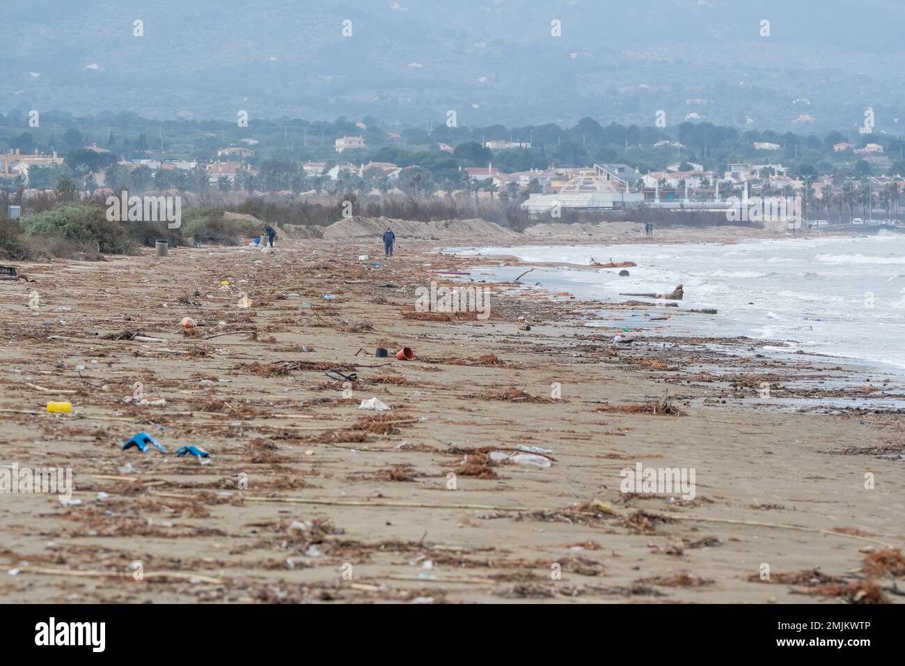 garbage on the beach after a storm, Ebro Delta, Catalonia, Spain Stock ...