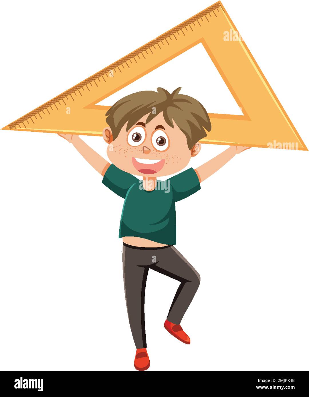 Boy cartoon character holding triangle ruler illustration Stock Vector ...