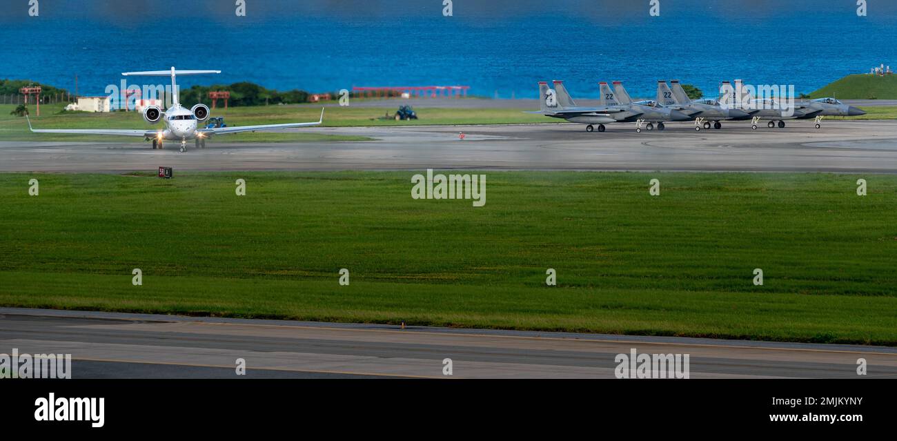 Aircraft taxi on the runway at Kadena Air Base, Japan, Aug. 31, 2022 ...