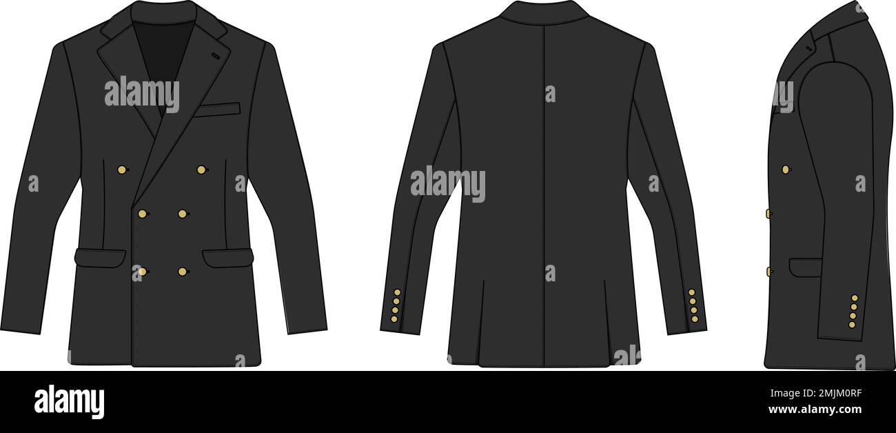 Double breasted suit jacket vector template illustration ( with side view) | black Stock Vector ...