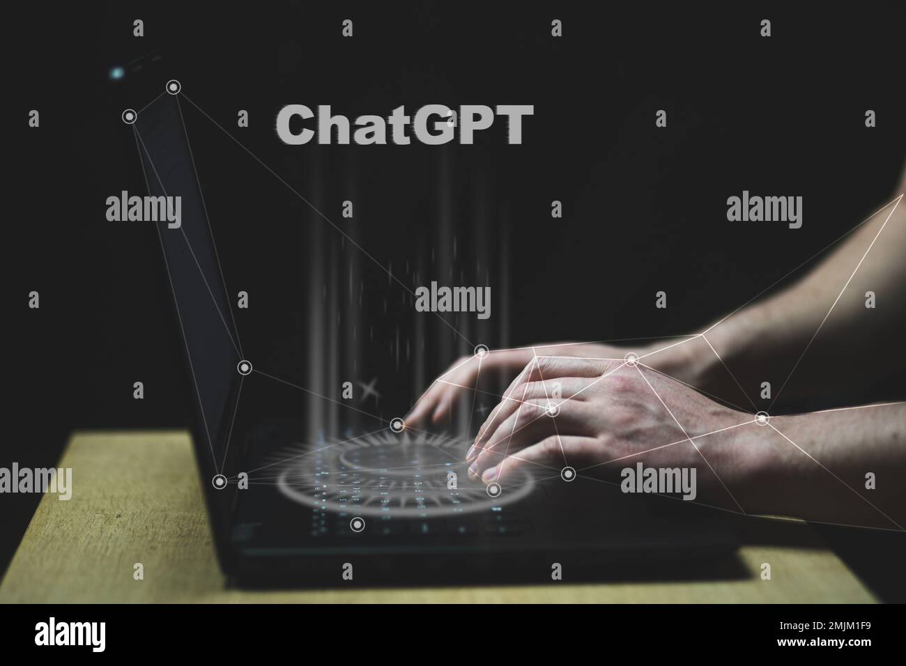 ChatGPT hologram on PC keyboard typing. ChatGPT is a chatbot launched by OpenAI Stock Photo - Alamy
