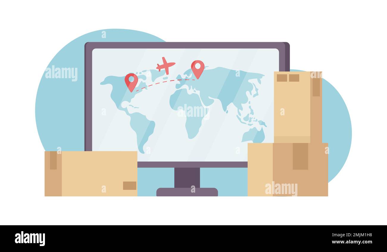 Tracking air cargo delivery with computer flat concept vector ...