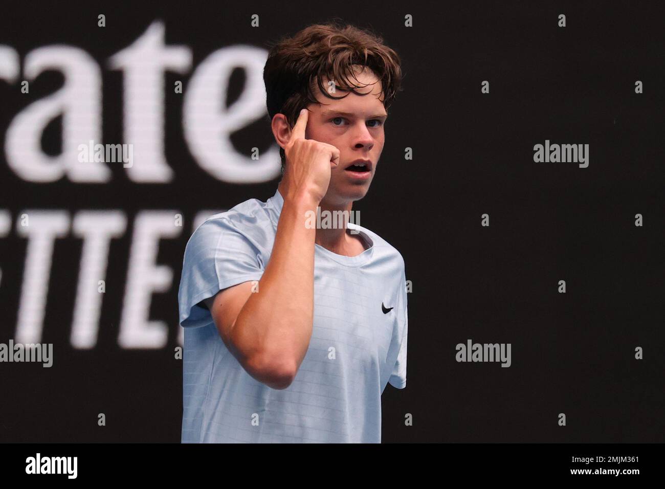 Melbourne, Australia. 28th Jan, 2023. Alexander Blockx of Belgium in ...