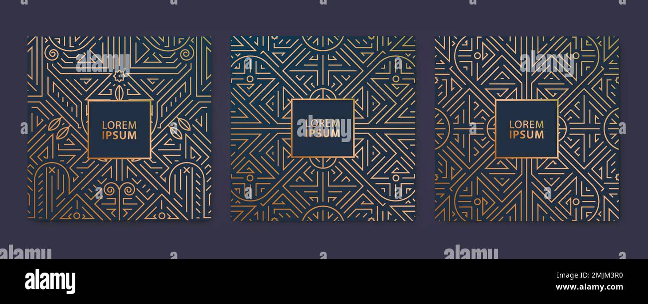Vector set of luxury cover templates, square line art deco patterns ...