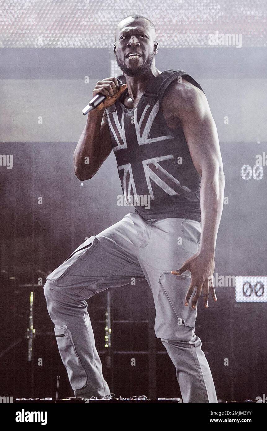 Singer Stormzy performs on the third day of Glastonbury Festival at ...