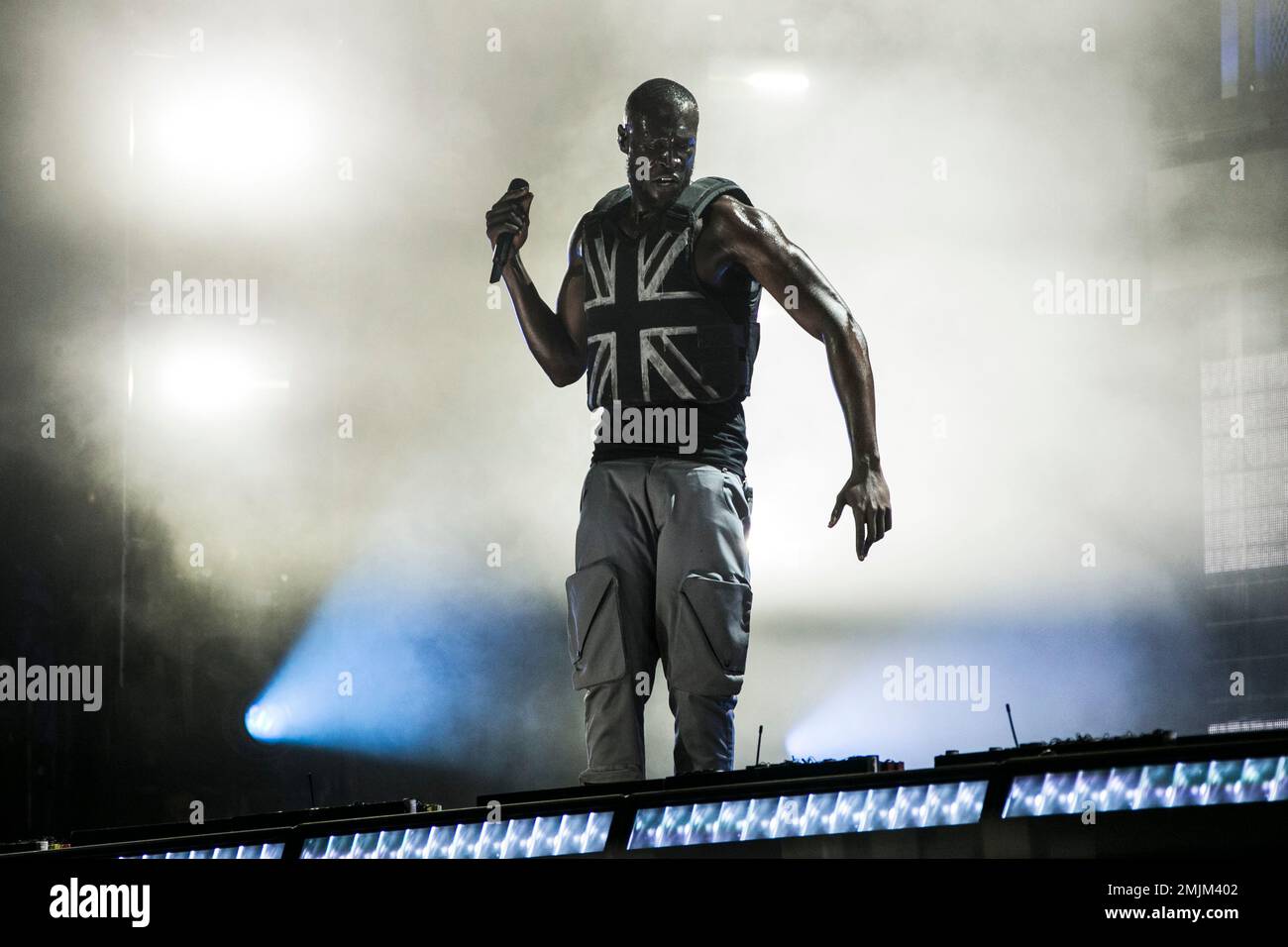 Singer Stormzy performs on the third day of Glastonbury Festival at ...