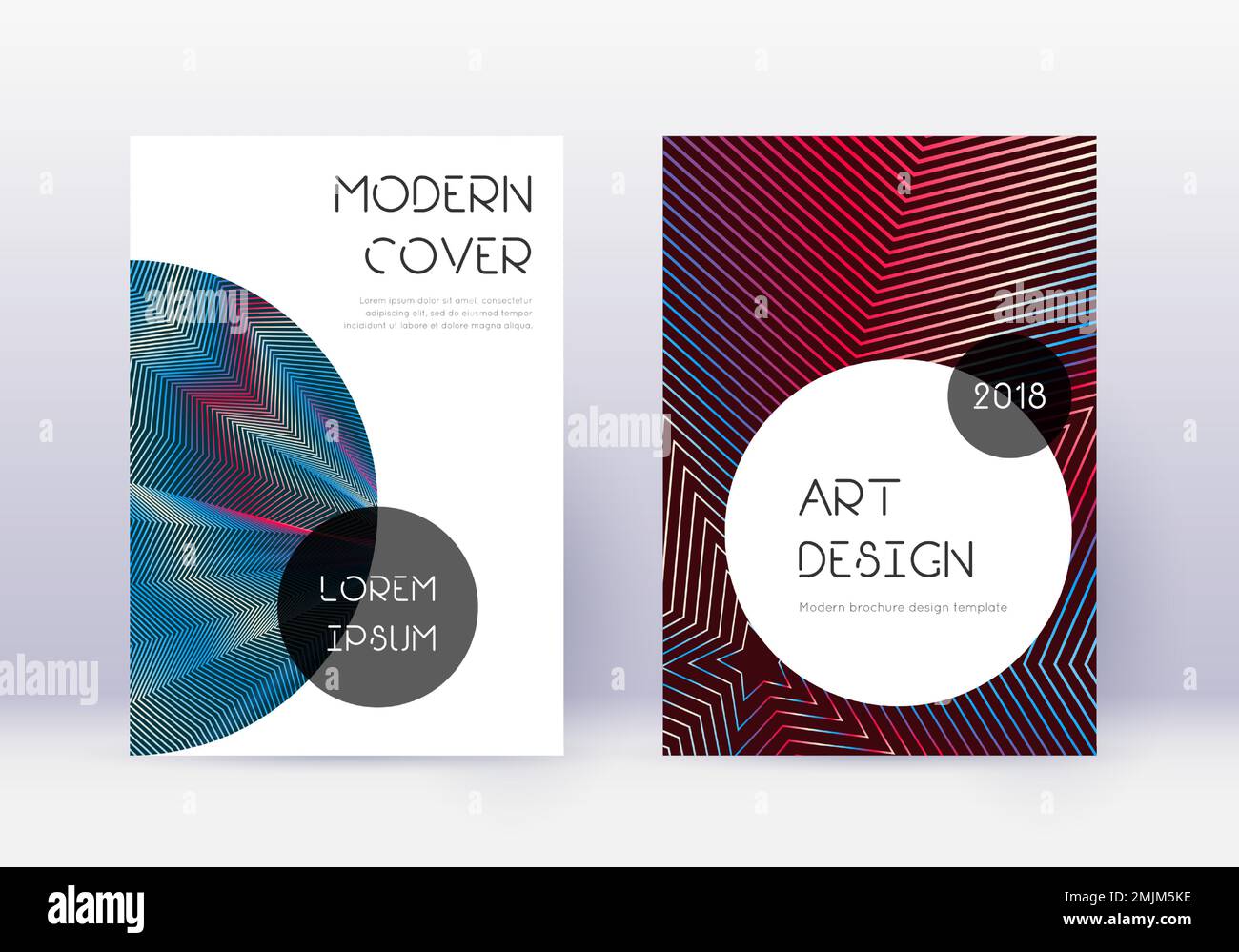 Trendy cover design template set. Red abstract lines on white blue ...