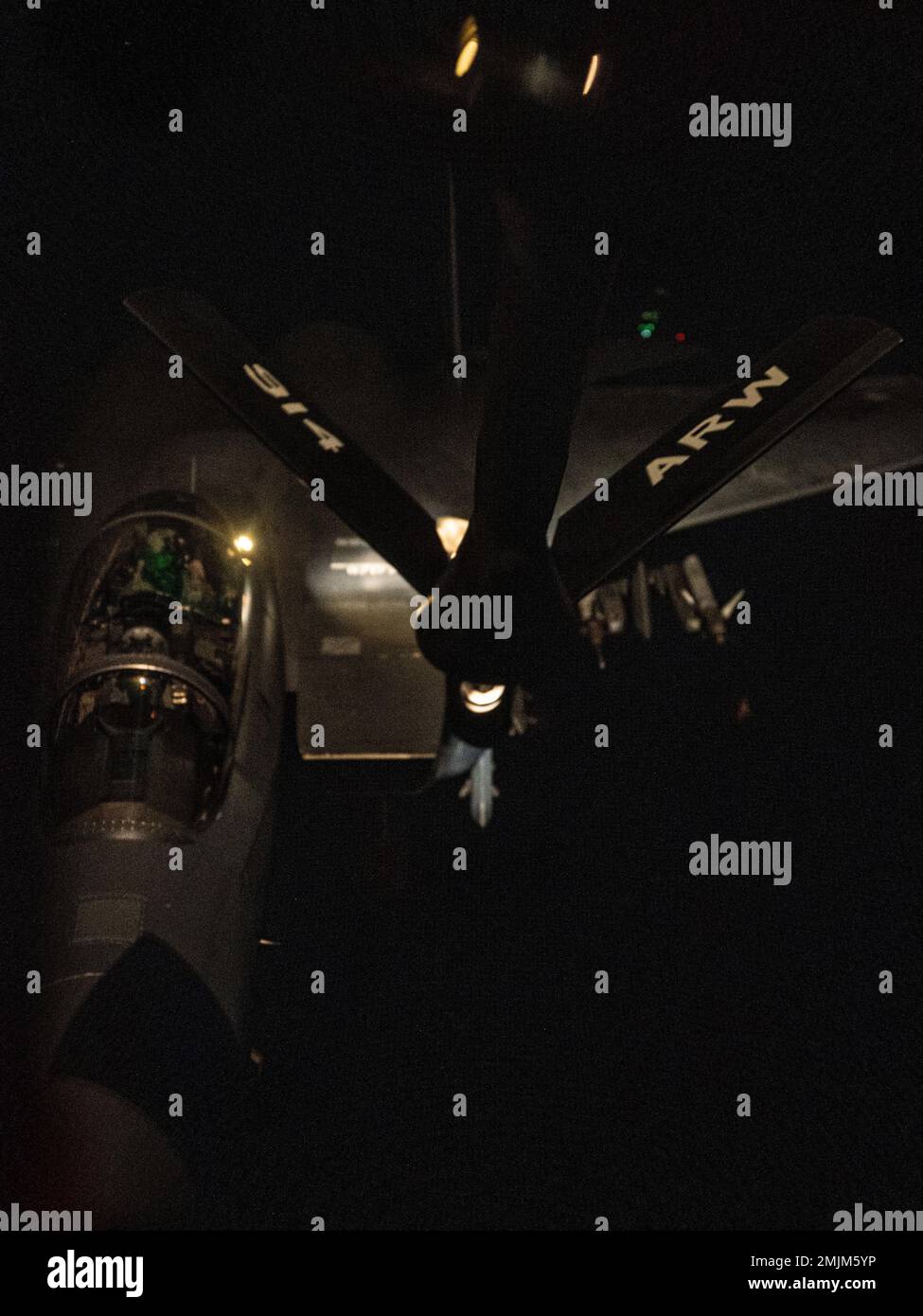 A U.S. Air Force KC-135 Stratotanker, with the 914th Air Refueling Wing, New York, refuels an F ...