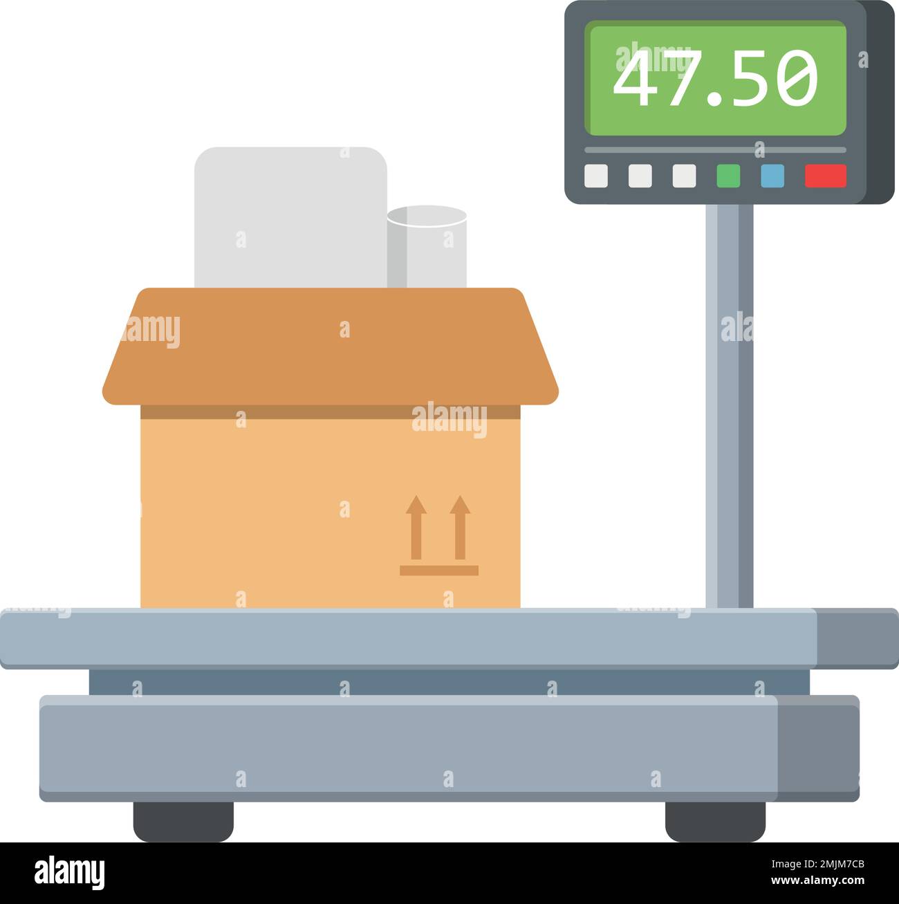 Electronic weight scale for cargo in flat style. Cardboard measuring ...
