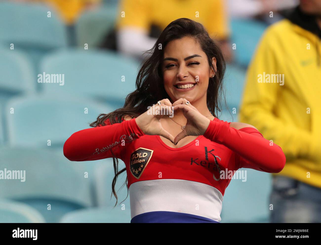 Paraguay's soccer fan Larissa Riquelme poses for photos prior to a Copa ...