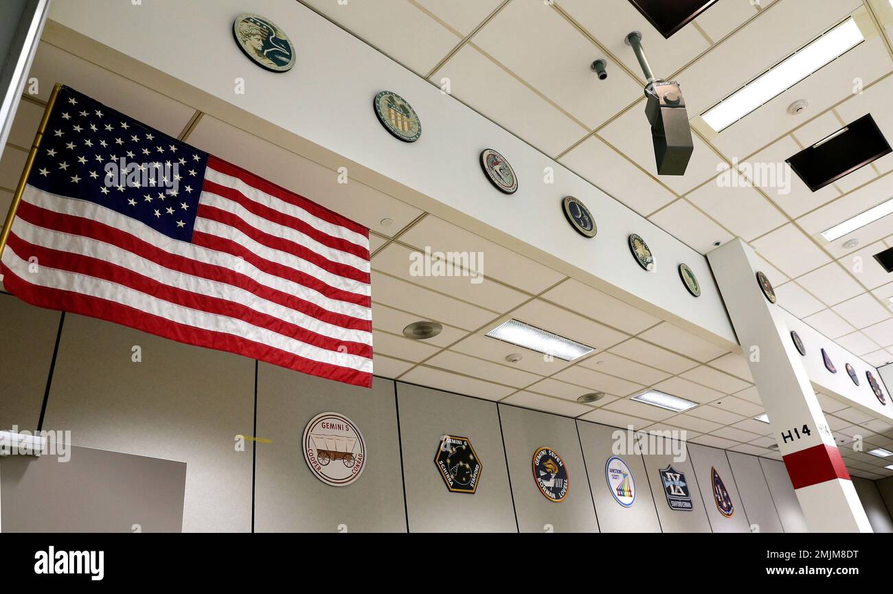 A replica of the flags planted on the lunar surface, along with the ...