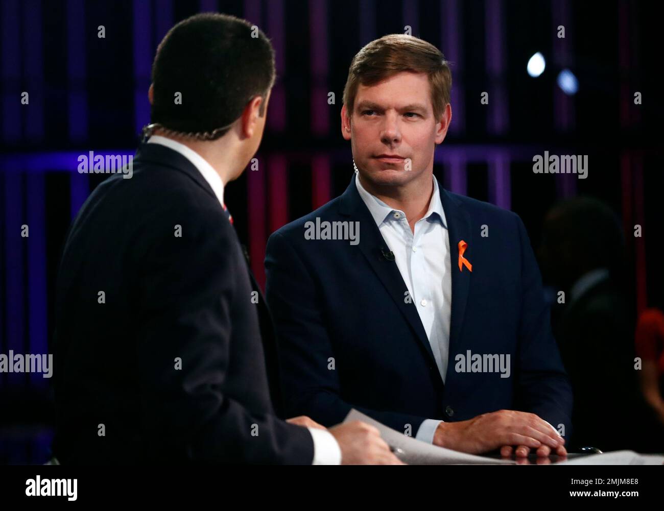 Democratic presidential candidate Rep. Eric Swalwell, D-Calif., speaks ...