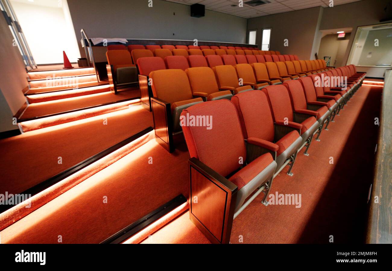 The Vistors Viewing Room, with it's orange and red color scheme, behind ...