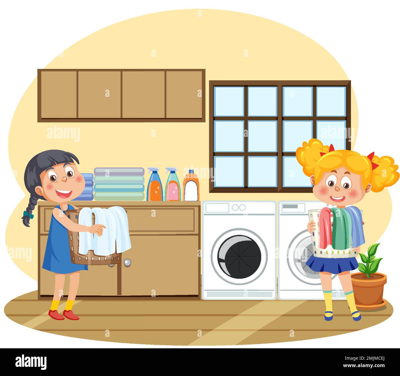 Kids doing laundry with washing machine illustration Stock Vector Image ...