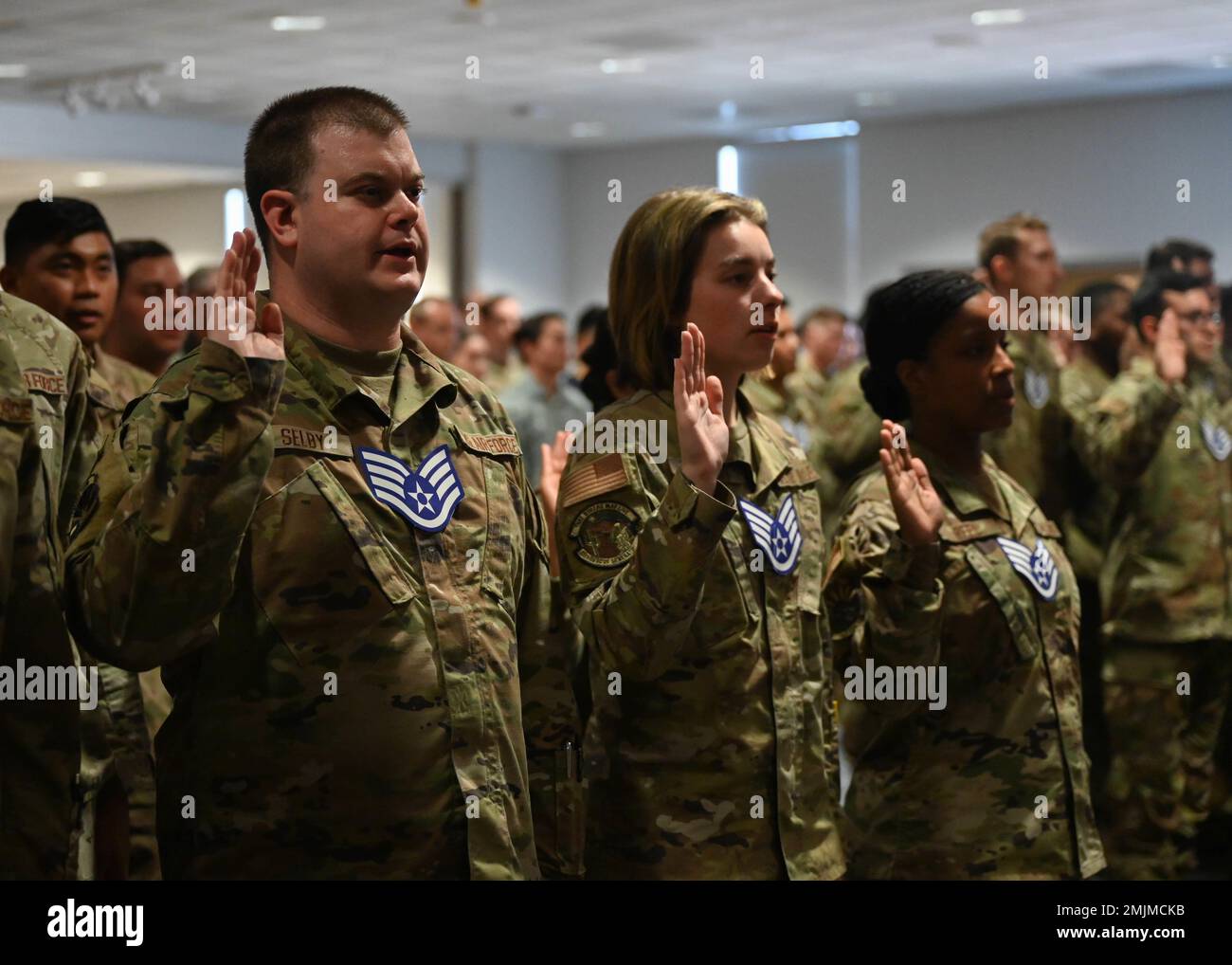 U.S. Air Force Staff Sgt. selectees recite the non-commissioned officer ...