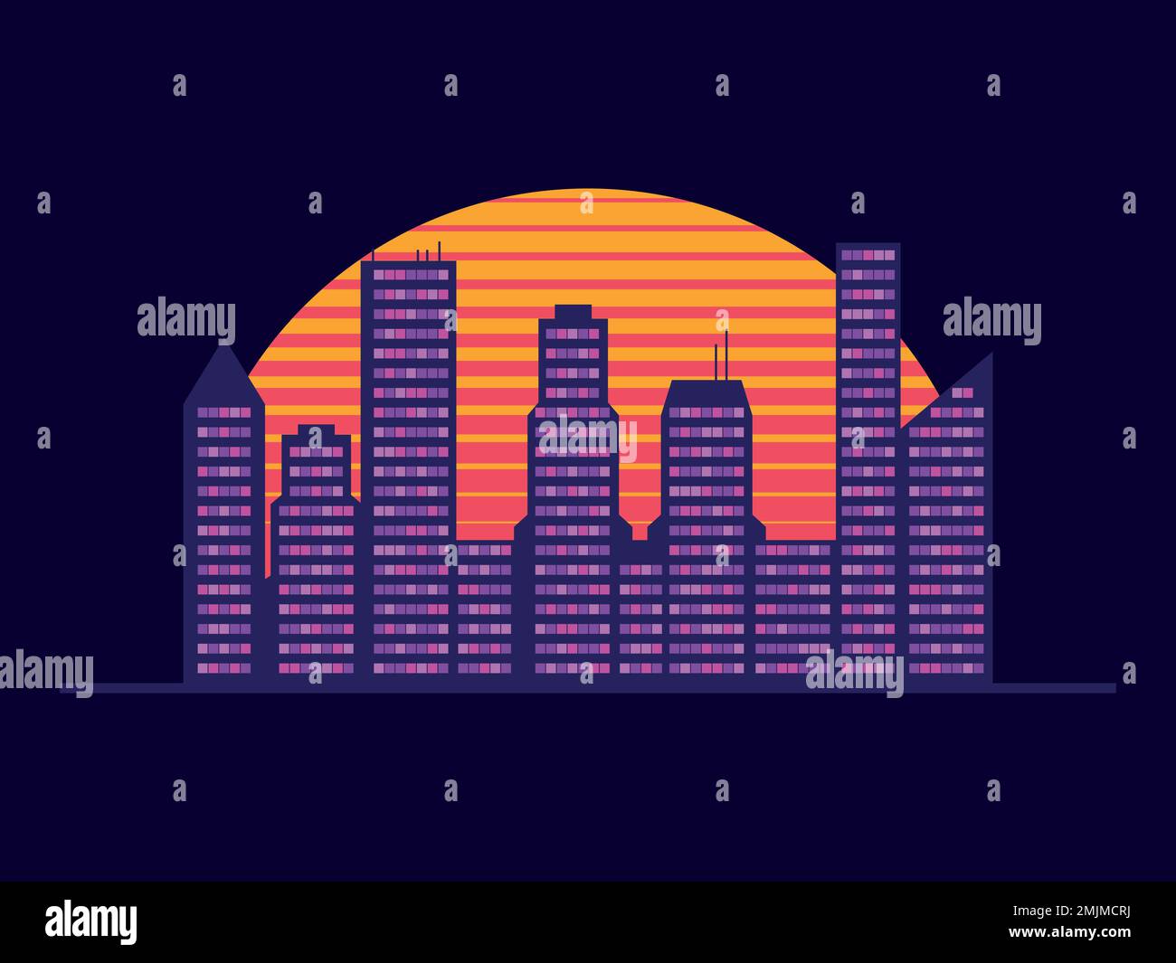 Retro wave city landscape in the style of the 80s. Synthwave futuristic ...