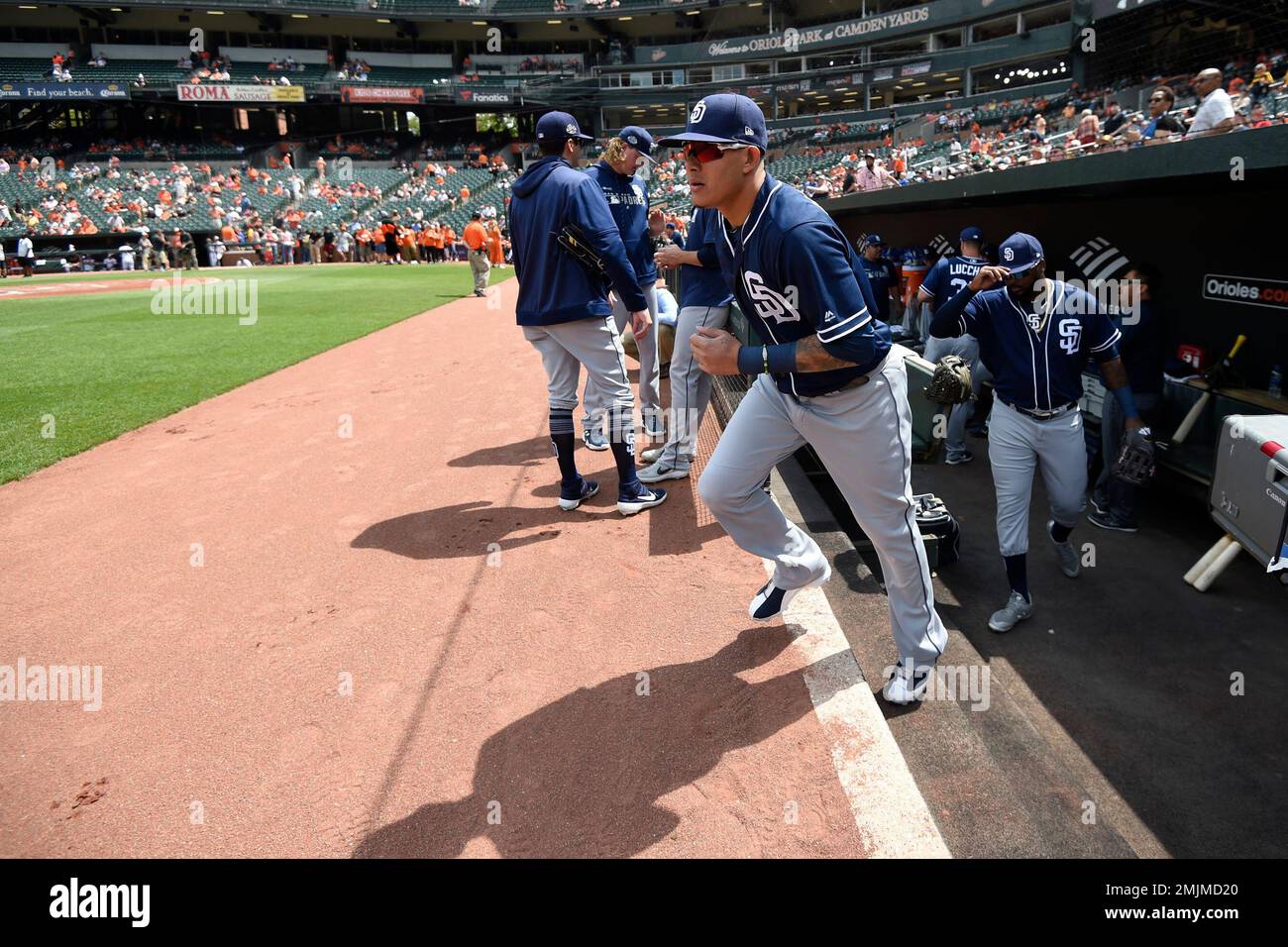 San Diego Padres' Manny Machado takes the field before playing the ...