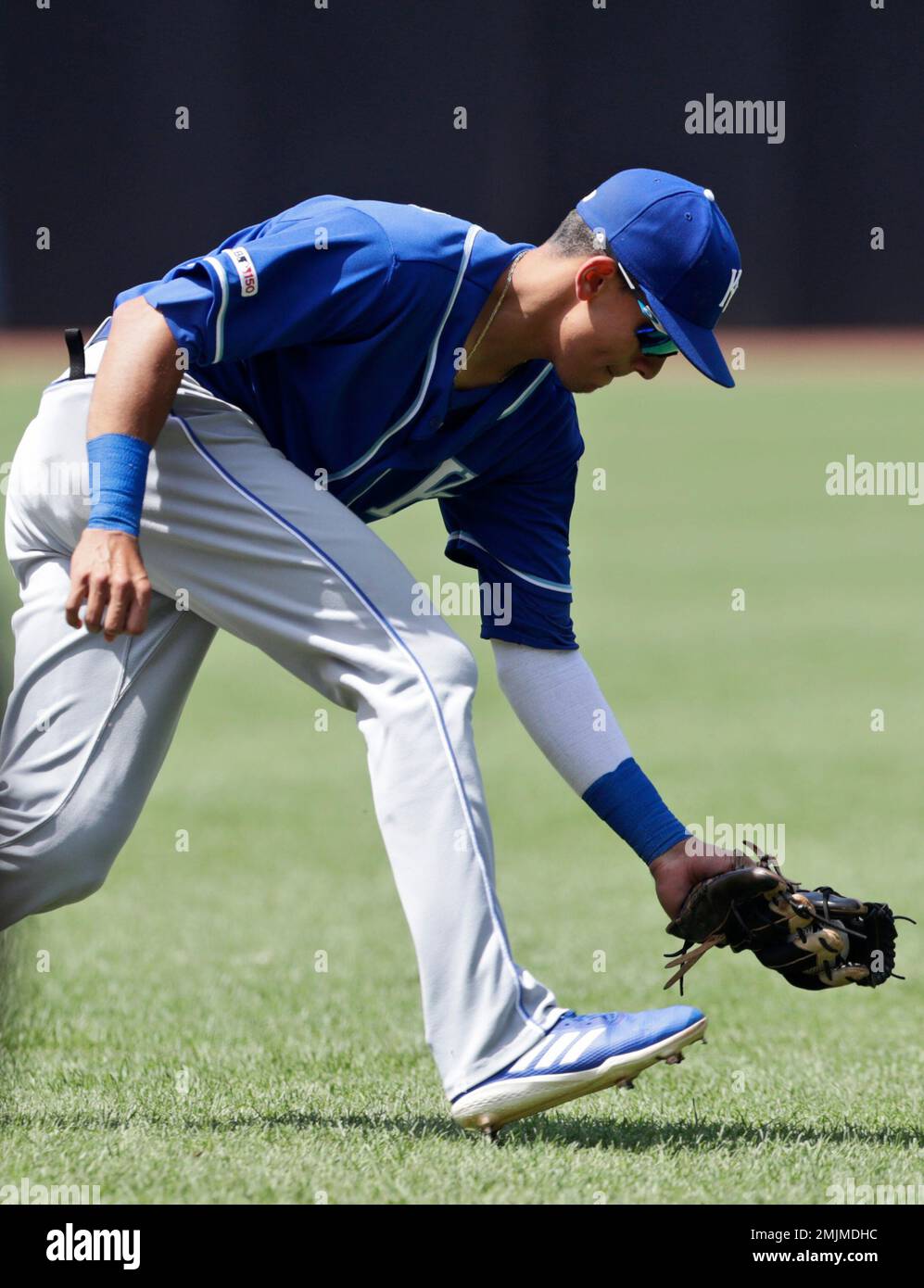 Kansas City Royals' Nicky Lopez fields a ball hit by Cleveland Indians ...