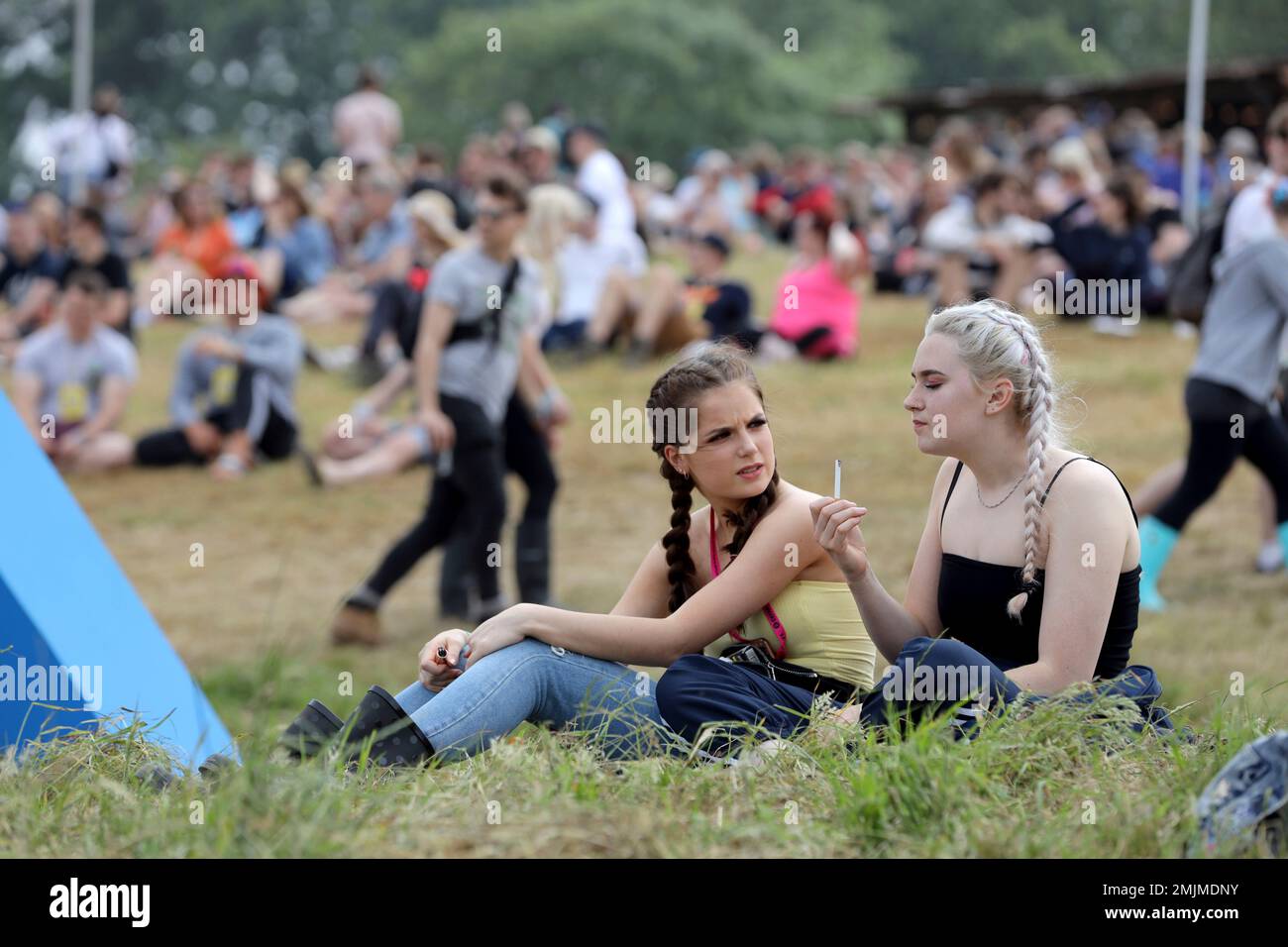 Revellers enjoy the atmosphere on arrival at the Glastonbury Festival ...